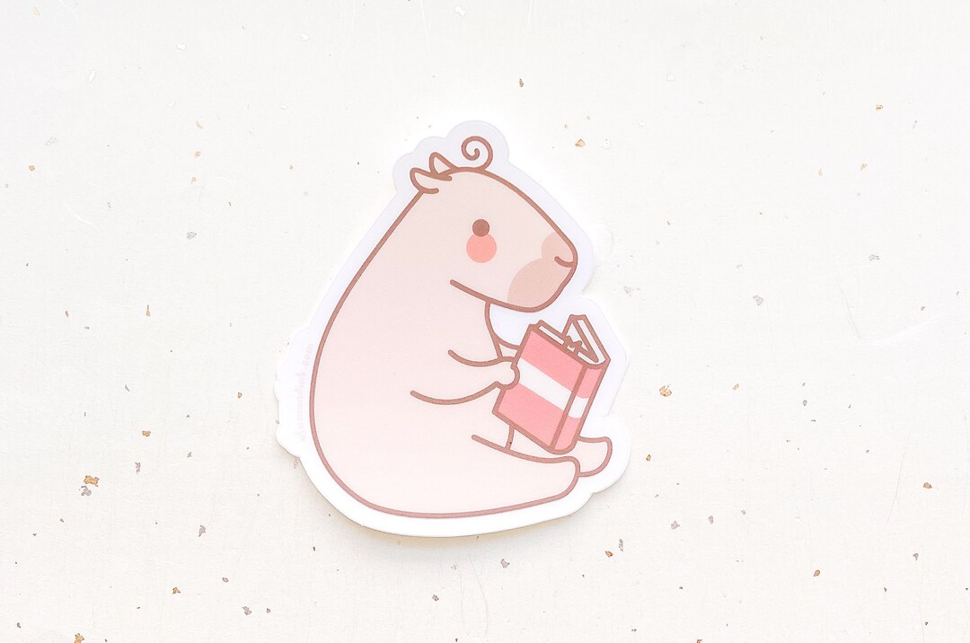 Curly the Capybara Reading Clear Vinyl Sticker - Etsy