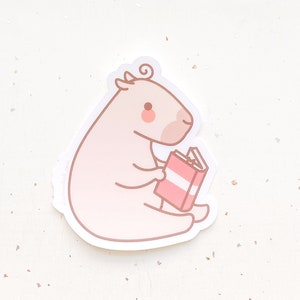 Curly the Capybara Reading Clear Vinyl Sticker - Etsy