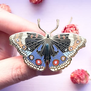 Blue Pansy Butterfly Enamel Pin - Etsy