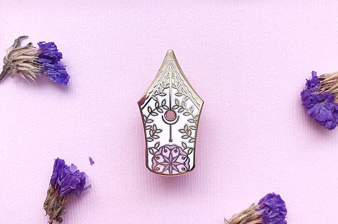 Floral Fountain Pen Enamel Pin - Etsy