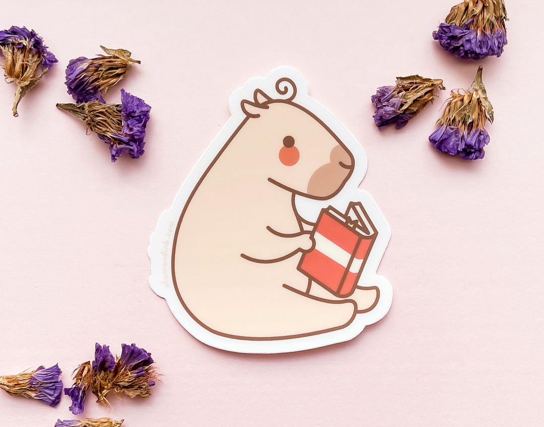 Curly the Capybara Reading Clear Vinyl Sticker - Etsy