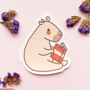 Curly the Capybara Reading Clear Vinyl Sticker - Etsy