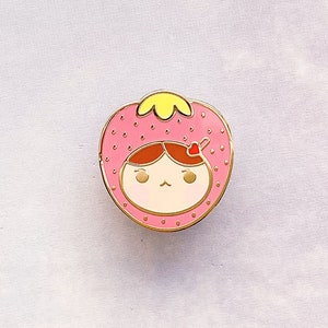 Strawberry Girl Enamel Pin - Etsy