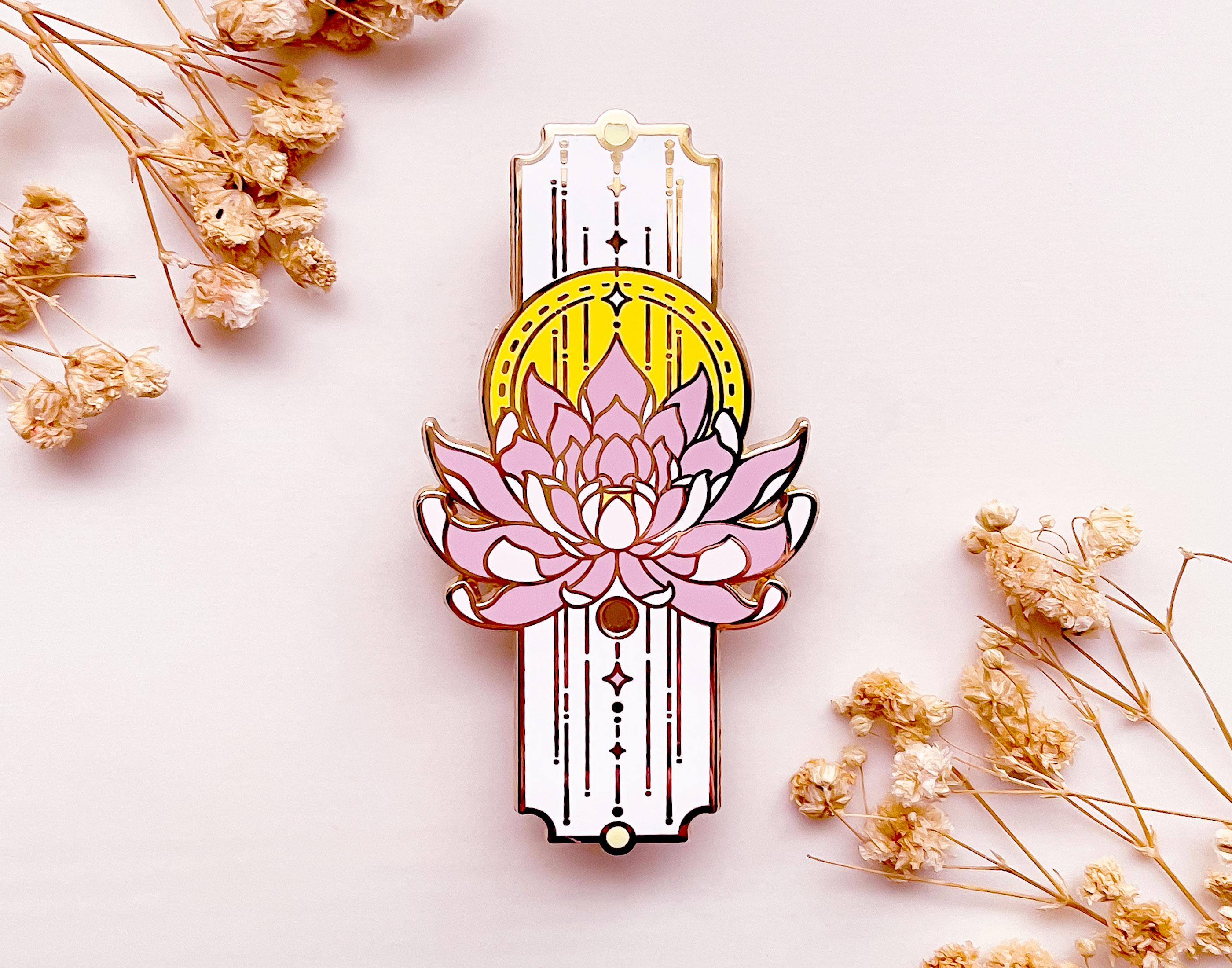 Sacred Lotus Sun and Star Pillar Enamel Pin - Etsy