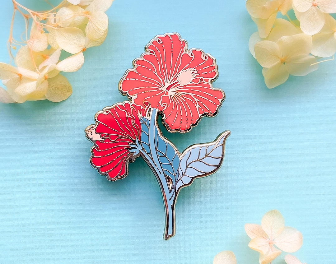 Red Hibiscus Flower Enamel Pin - Etsy