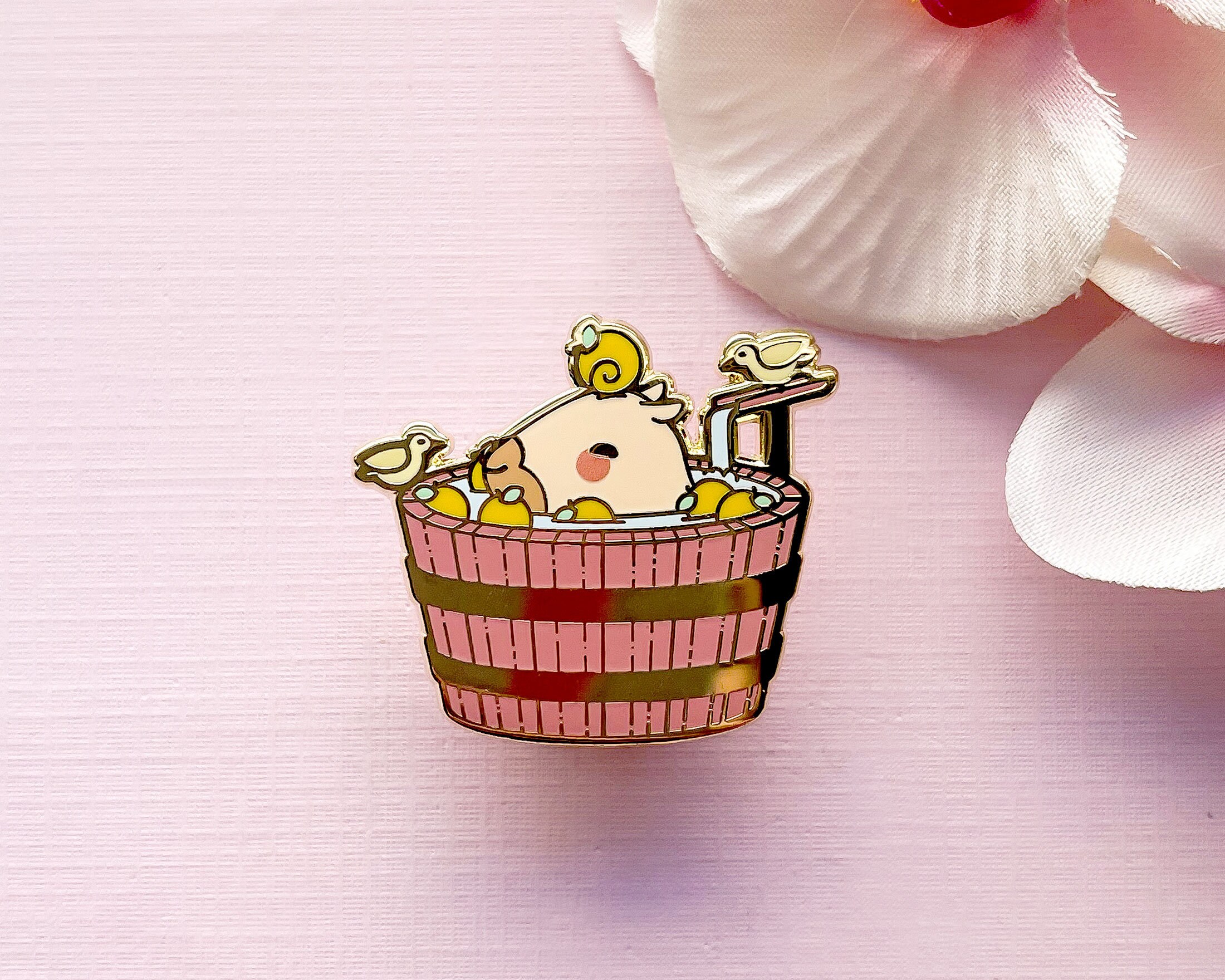Curly the Capybara in a Bucket Spa Enamel Pin - Etsy