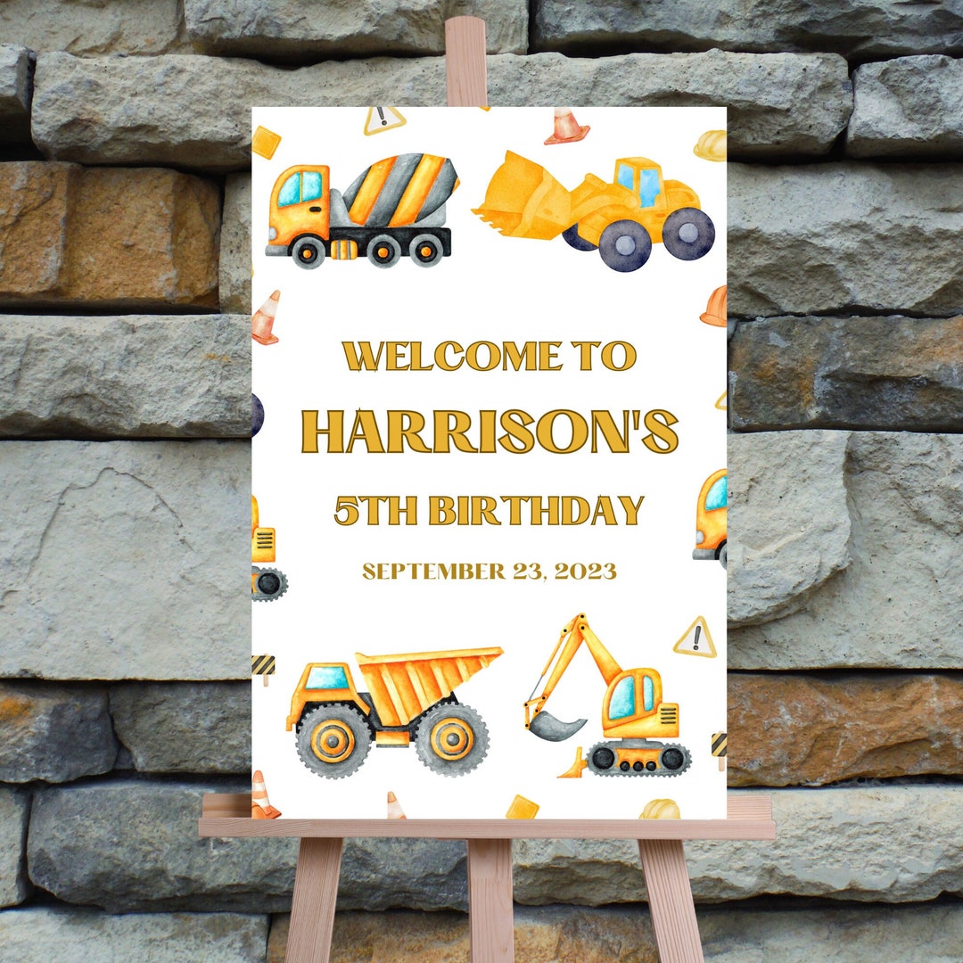 Construction Birthday Sign - Truck Birthday Welcome - Kids Party Sign ...
