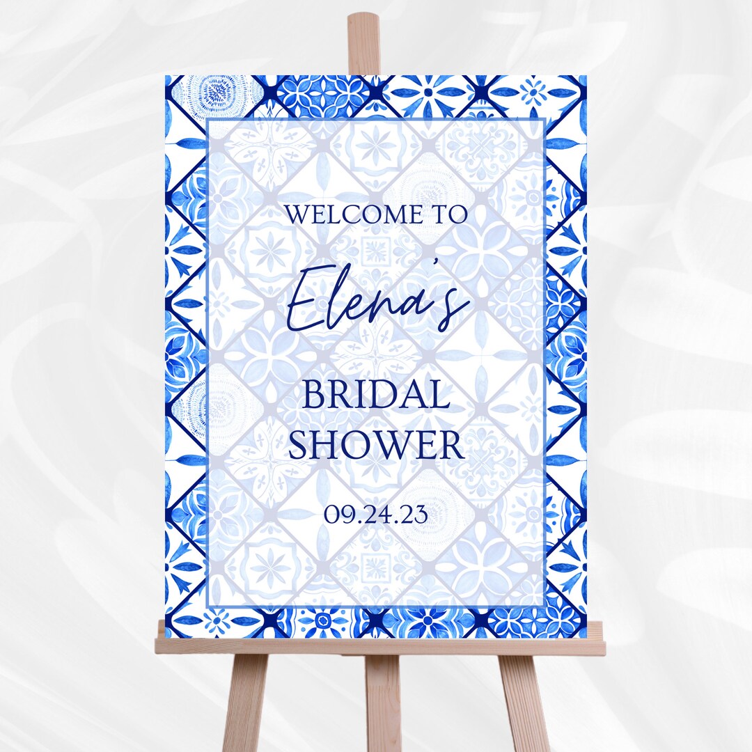 Mosaic Tile Welcome Sign - Blue and White Welcome Sign - Bridal Shower ...