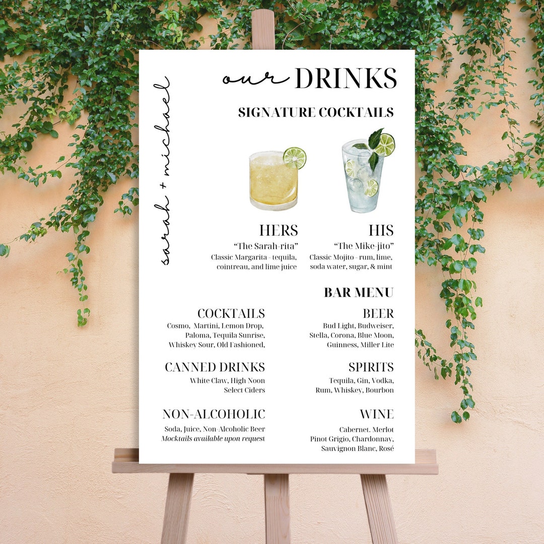 Custom Drink Sign - Bar Sign - Wedding Bar Drink Sign - Event - His and ...