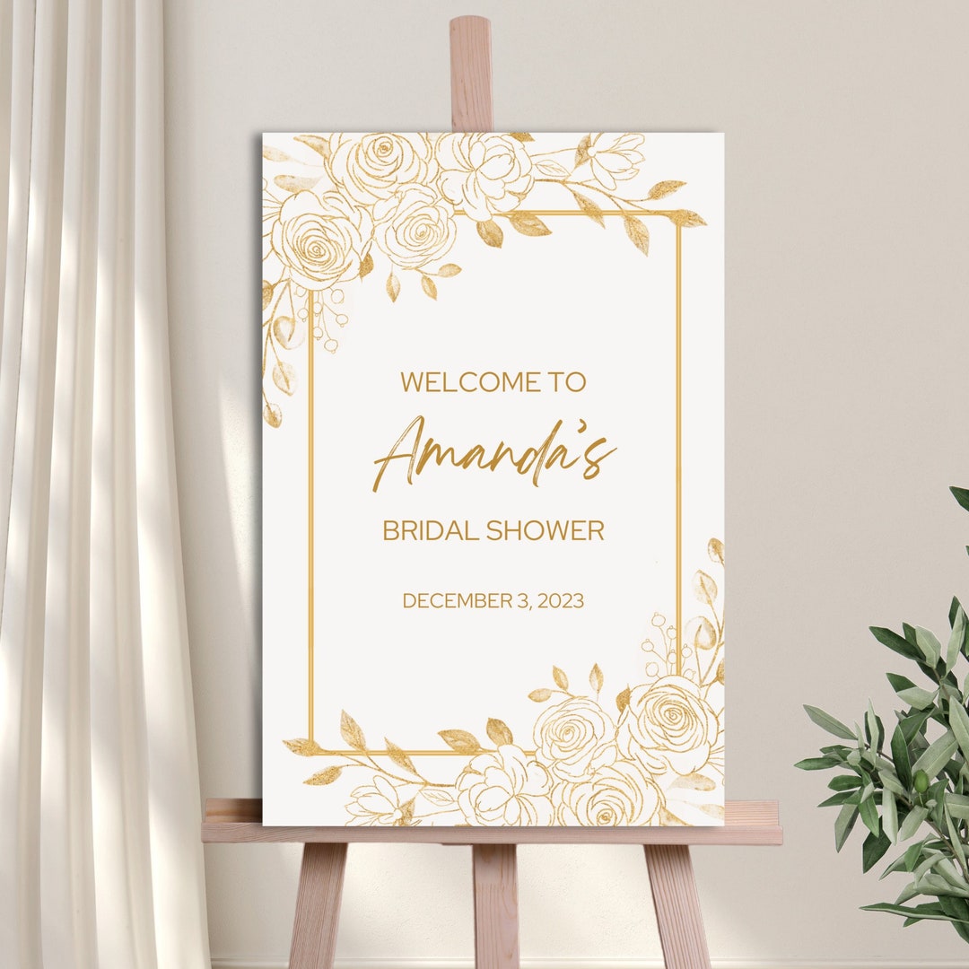 White and Gold Welcome Sign - Gold Flowers - Floral Welcome Sign ...