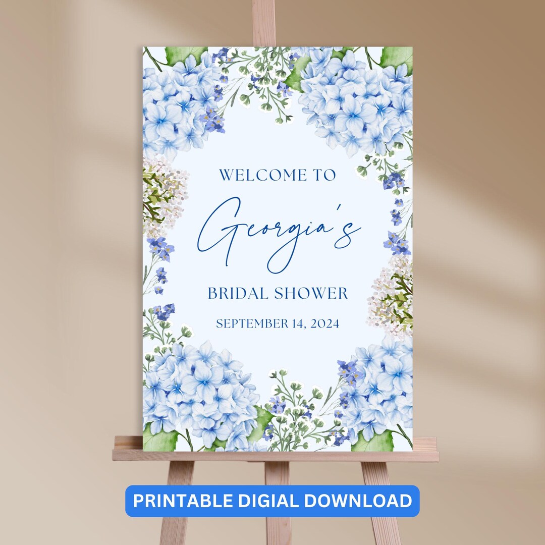 Printable Welcome Sign Sign - Hydrangea Welcome Sign - Bridal Shower ...