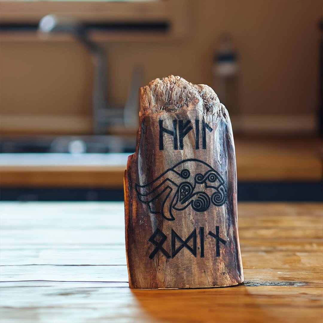 Handcrafted Driftwood Germanic Art Hail Odin Wooden Decor With