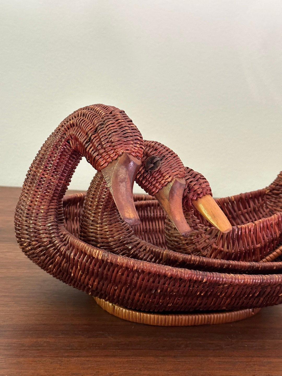 Vintage Wicker Duck Baskets, Rattan Ducks, Wicker and Wood Ducks, 3 ...