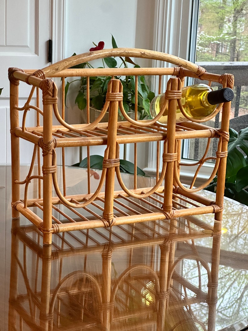 Vintage Rattan Bamboo 6 Bottle Wine Holder / Decorative Rattan Two ...