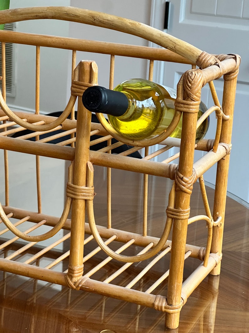 Vintage Rattan Bamboo 6 Bottle Wine Holder / Decorative Rattan Two ...
