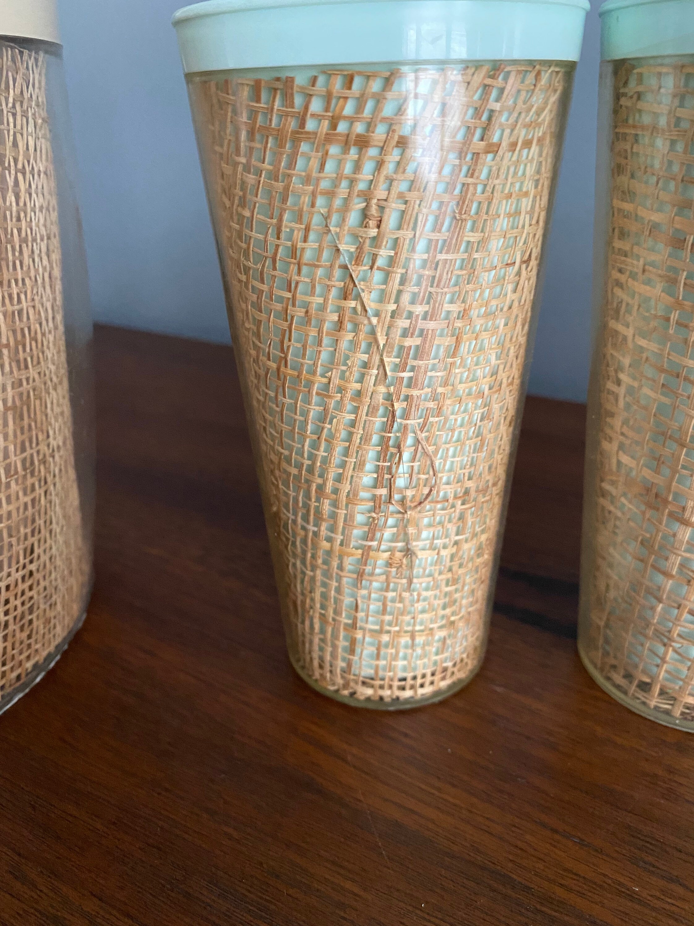 Vintage Raffia Ware Beverage Set ~ Ice Bucket and Six (6) Tumblers - Etsy