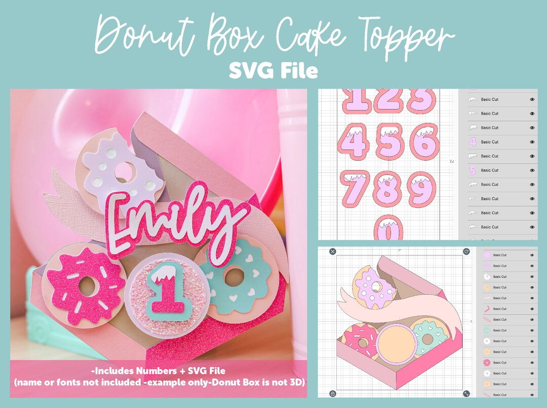 Donut Box Cake Topper SVG File / Incluye números helados / - Etsy México