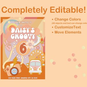Hippie Groovy Birthday Party Theme| Digital Instant Download Invitation ...