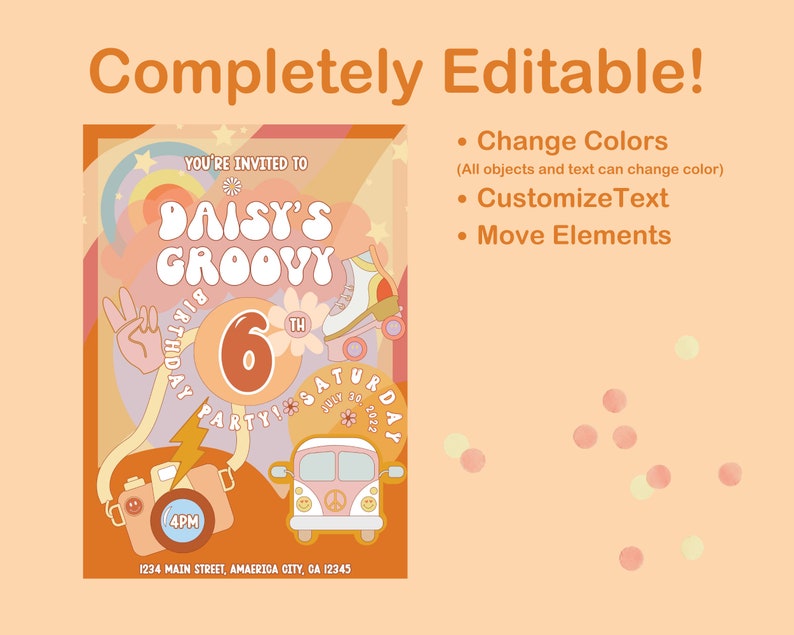 Hippie Groovy Birthday Party Theme| Digital Instant Download Invitation ...