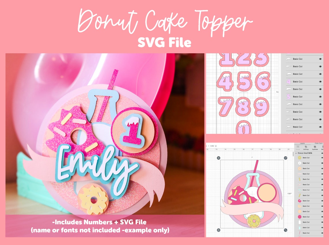 Donut Cake Topper SVG File Includes Iced Numbers Digital - Etsy