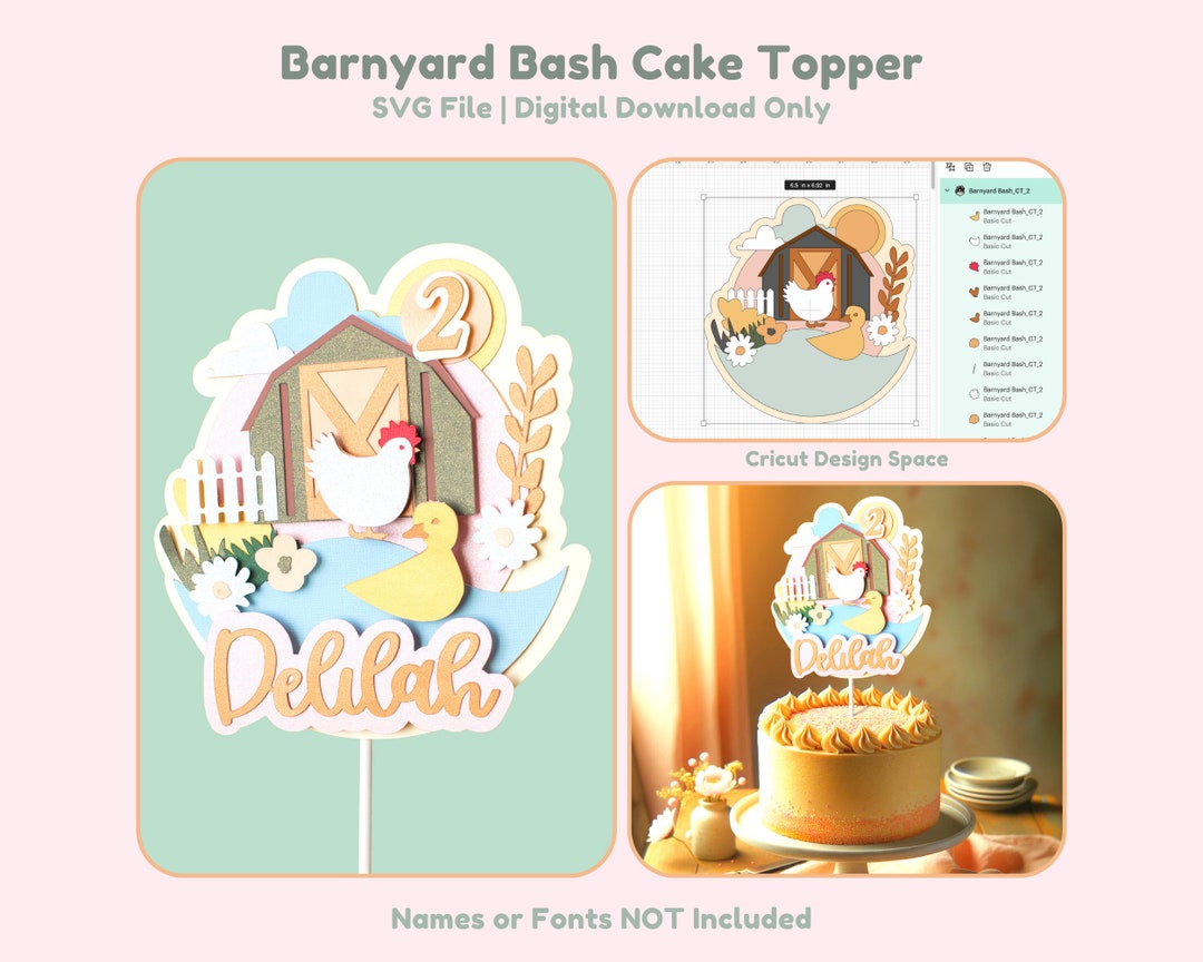 Barnyard Bash SVG Cake Topper Digital Download File for Personalized ...