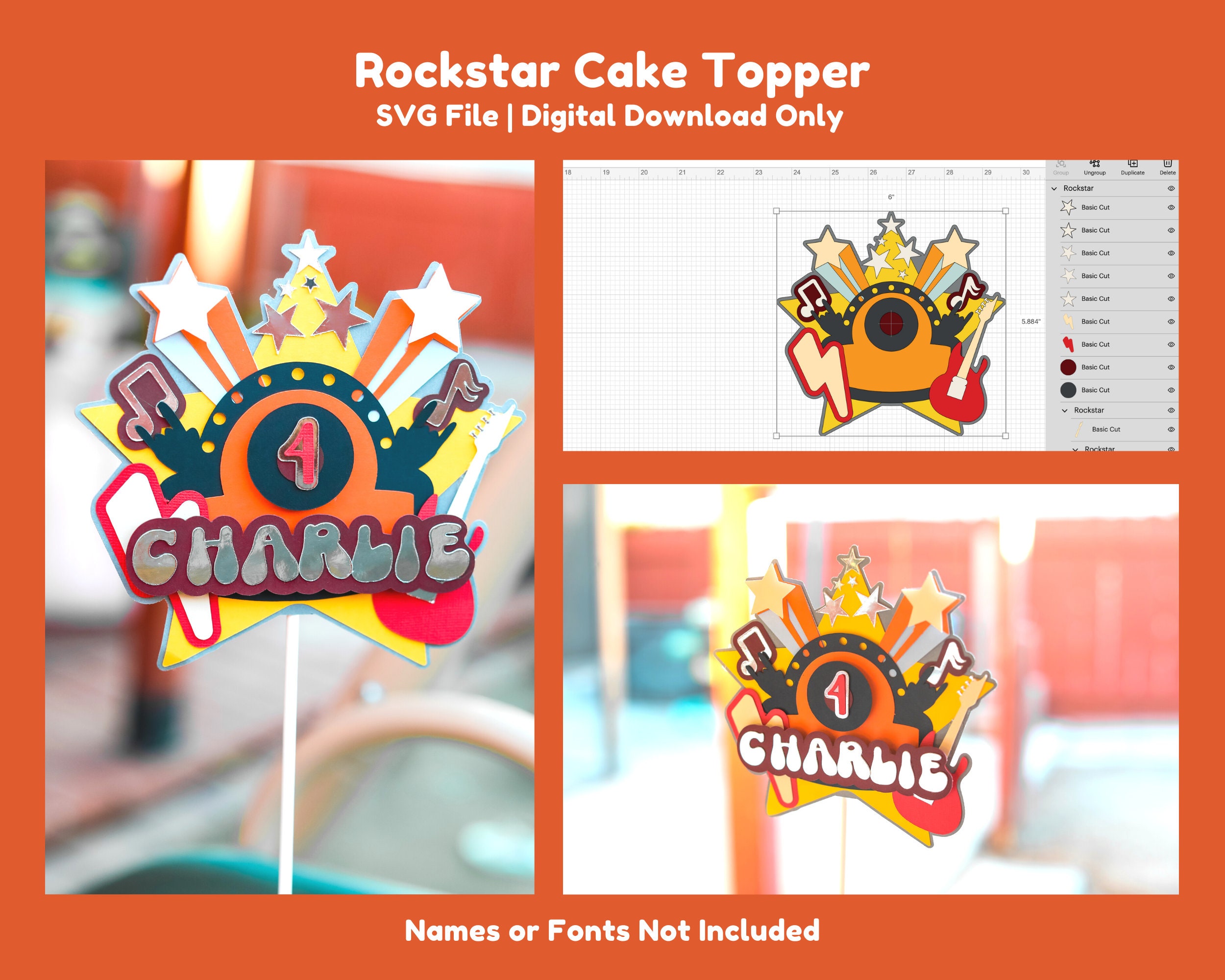 Editable Rockstar Cake Topper | Music Birthday Party Decor | SVG ...