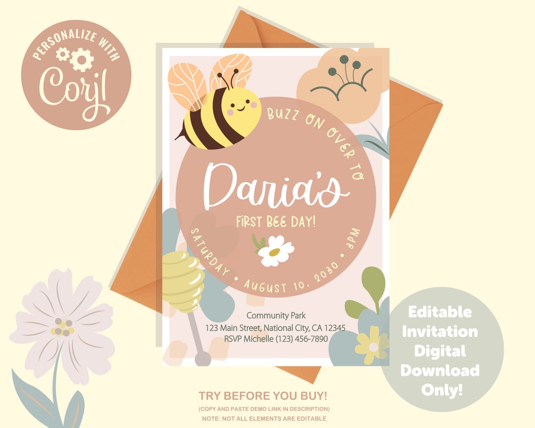 Buzzing Birthday Bash Invitation | Instant Download | Bee-themed ...