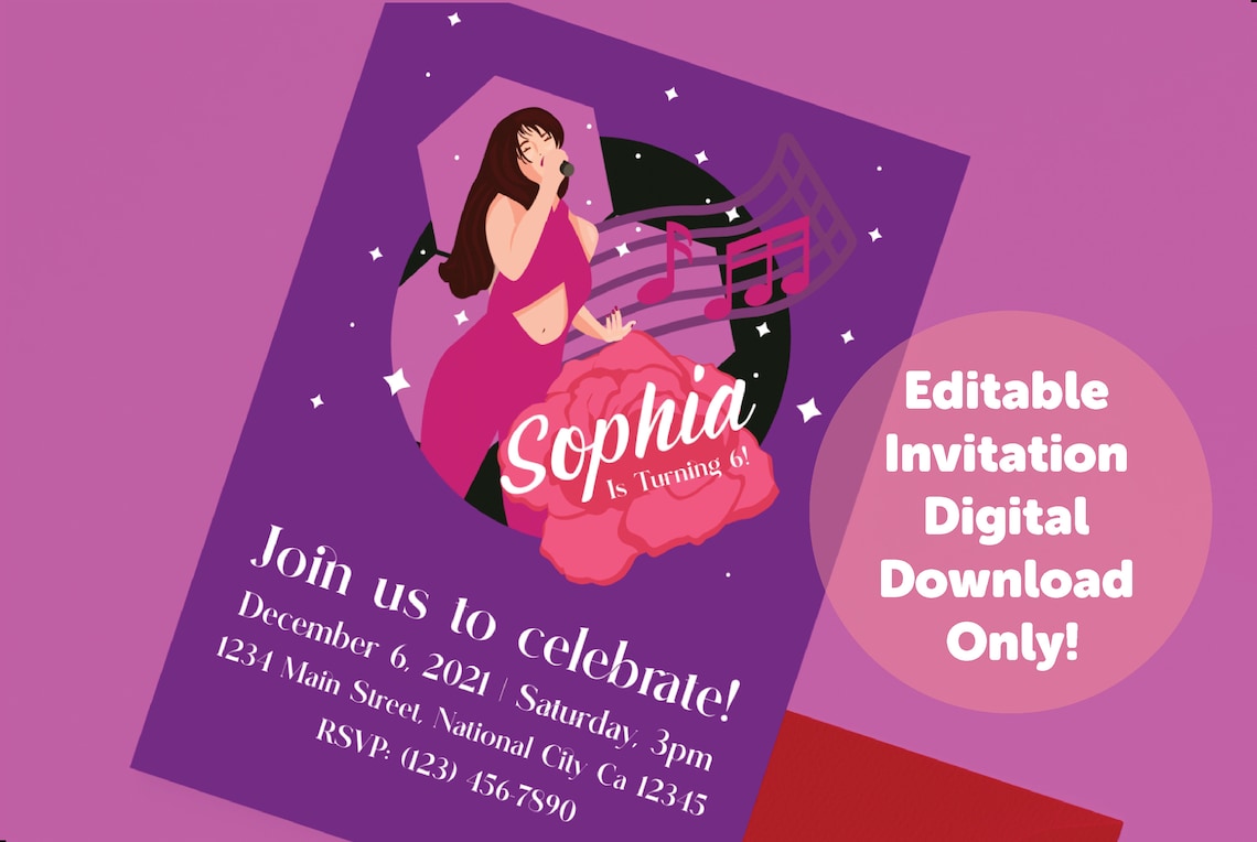 Selena Birthday Party Invitation Instant Download Png Pdf - Etsy