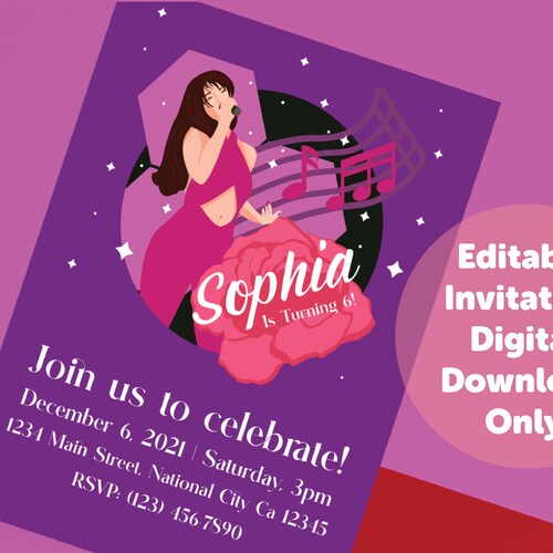 Selena Birthday Party Invitation Instant Download Png Pdf - Etsy