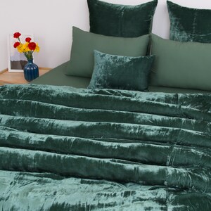 6 Pc Forrest Green Velvet Duvet Cover Set, Luxury Velvet Bedding With ...