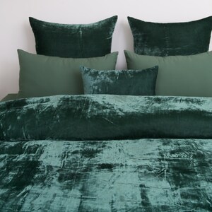 6 Pc Forrest Green Velvet Duvet Cover Set, Luxury Velvet Bedding With ...