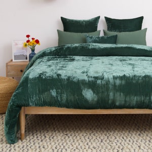 6 Pc Forrest Green Velvet Duvet Cover Set, Luxury Velvet Bedding With ...