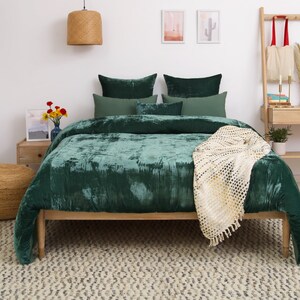6 Pc Forrest Green Velvet Duvet Cover Set, Luxury Velvet Bedding With ...