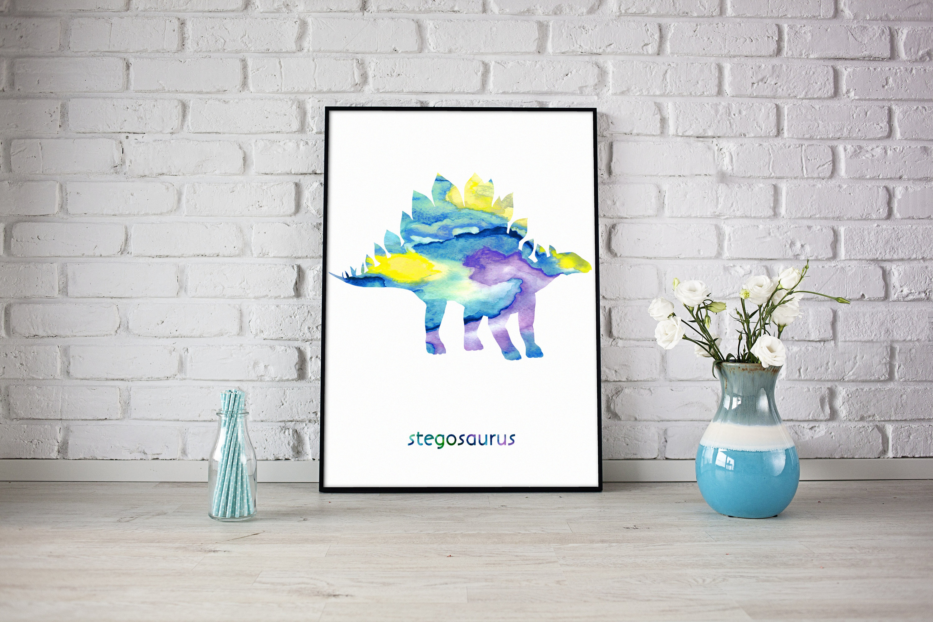 Dinosaur Printable Wall Art, Rainbow Dinosaur Print, Instant Download ...