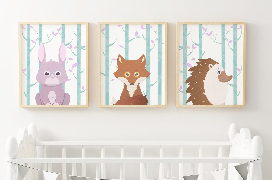 Fox Hedgehog Rabbit Printable Wall Art, Instant Download, Set of Three ...