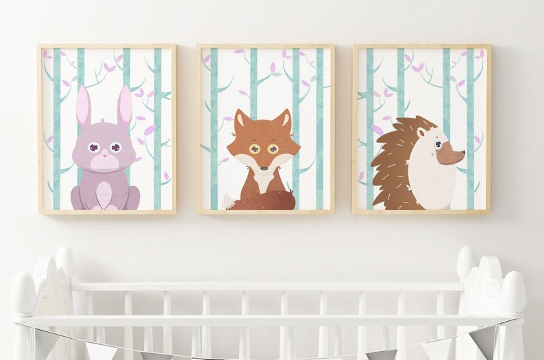 Fox Hedgehog Rabbit Printable Wall Art, Instant Download, Set of Three ...