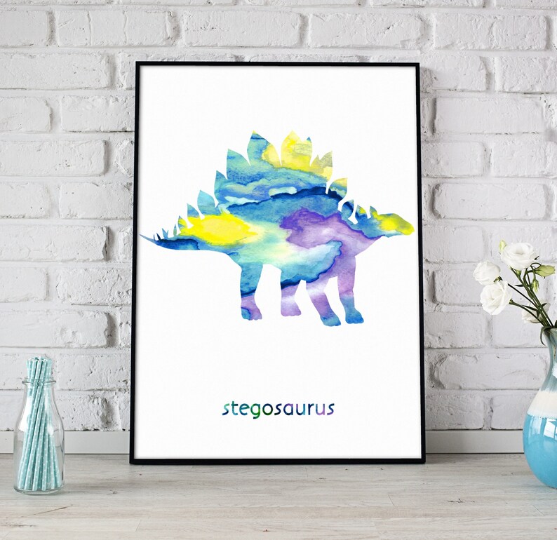 Dinosaur Printable Wall Art, Rainbow Dinosaur Print, Instant Download ...