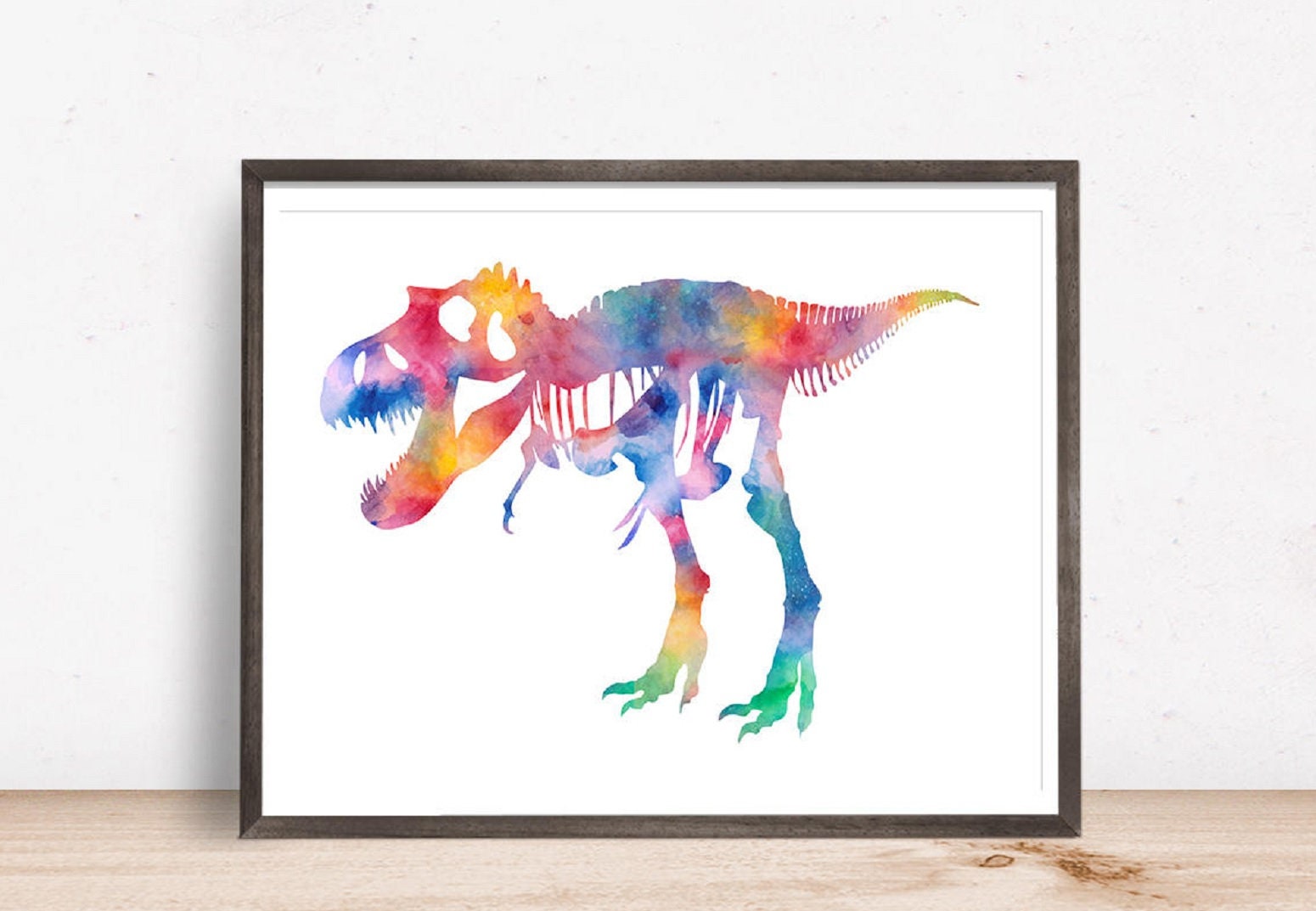 T-rex Dinosaur Skeleton Printable Wall Art Fossil Watercolor Painting ...
