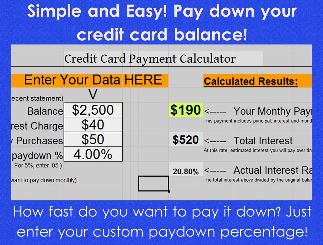 Pay Down Credit Card, Payment Calculator, Spreadsheet Download, Reduce ...