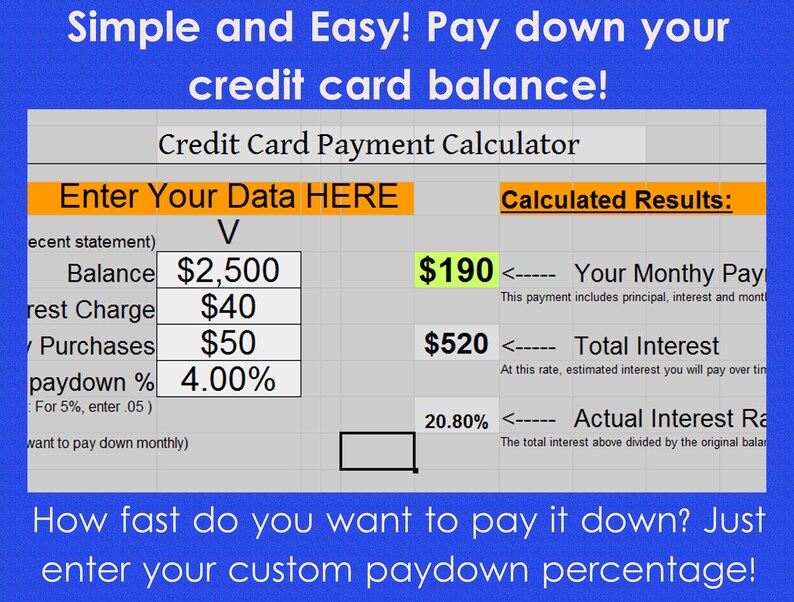 Pay Down Credit Card, Payment Calculator, Spreadsheet Download, Reduce ...