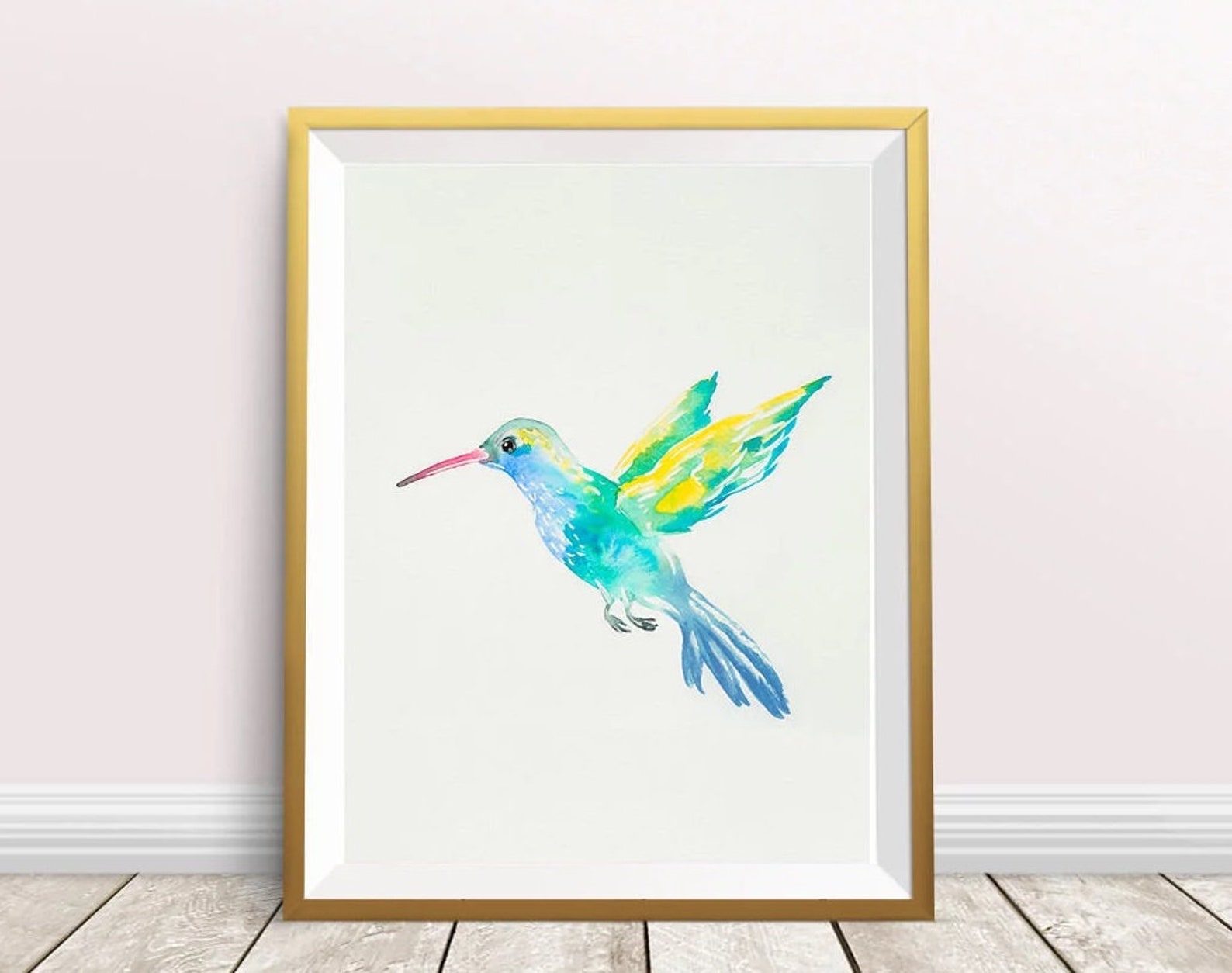 Rainbow Watercolor Hummingbird Print Bird Printable Painting Safari ...