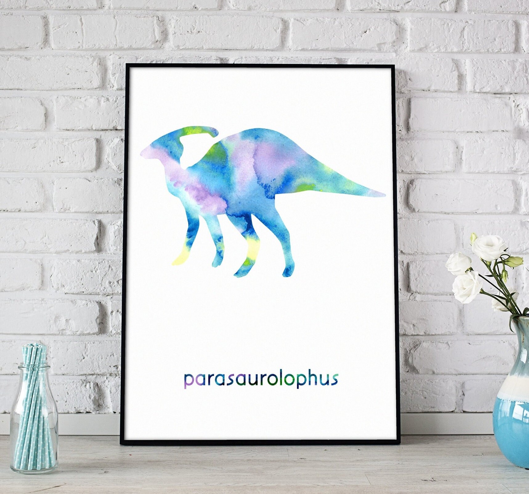 Parasaurolophus Watercolor Print, Dinosaur Decor, Instant Download ...