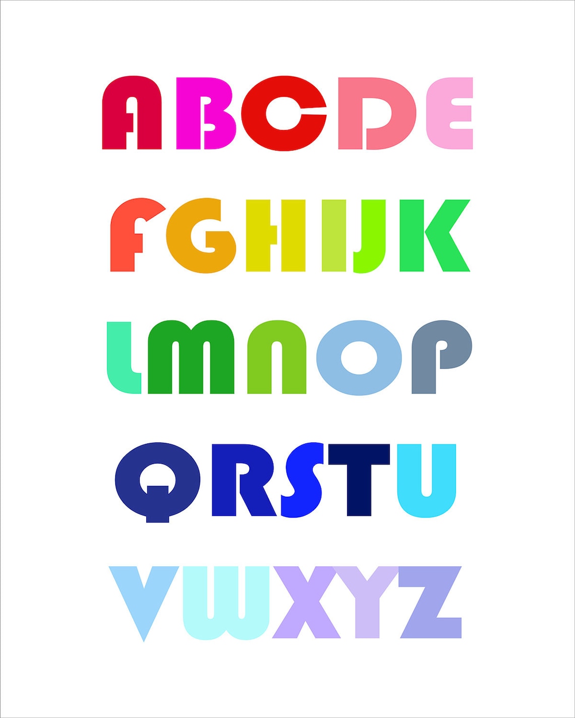 Colorful Alphabet Wall Art, Instant Download, Educational Print, Kid's ...