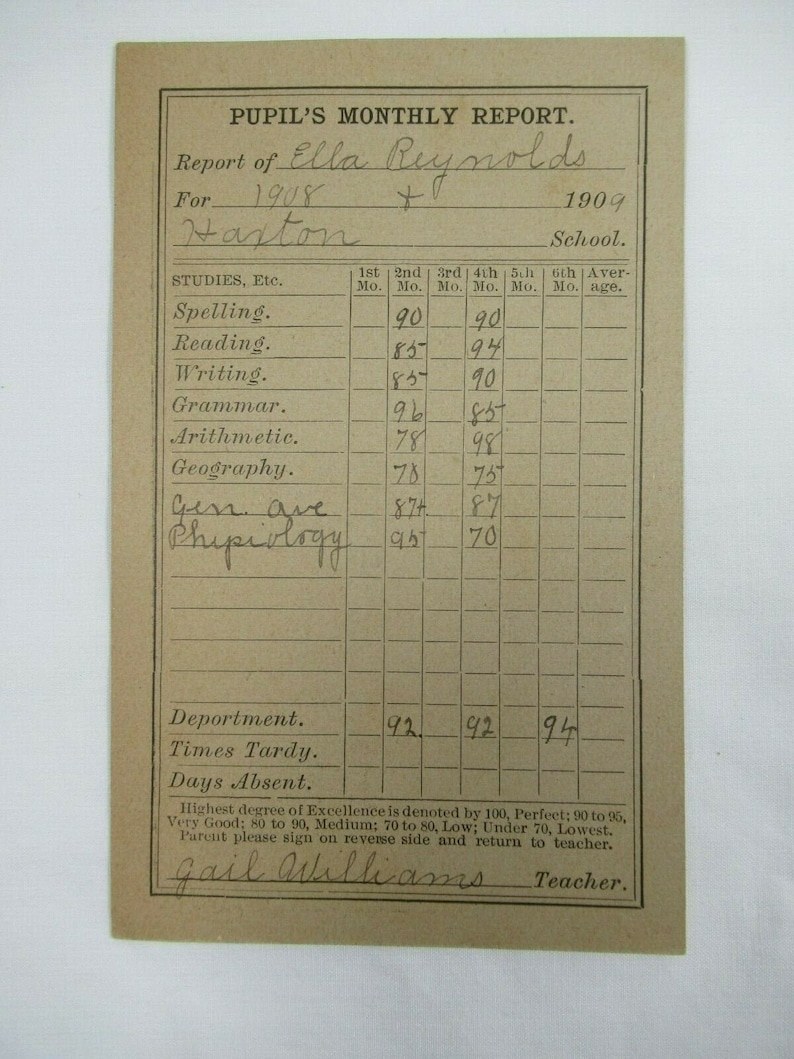 1900s Report Card, Edwardian School Ephemera, Haxton School, Antique - Etsy