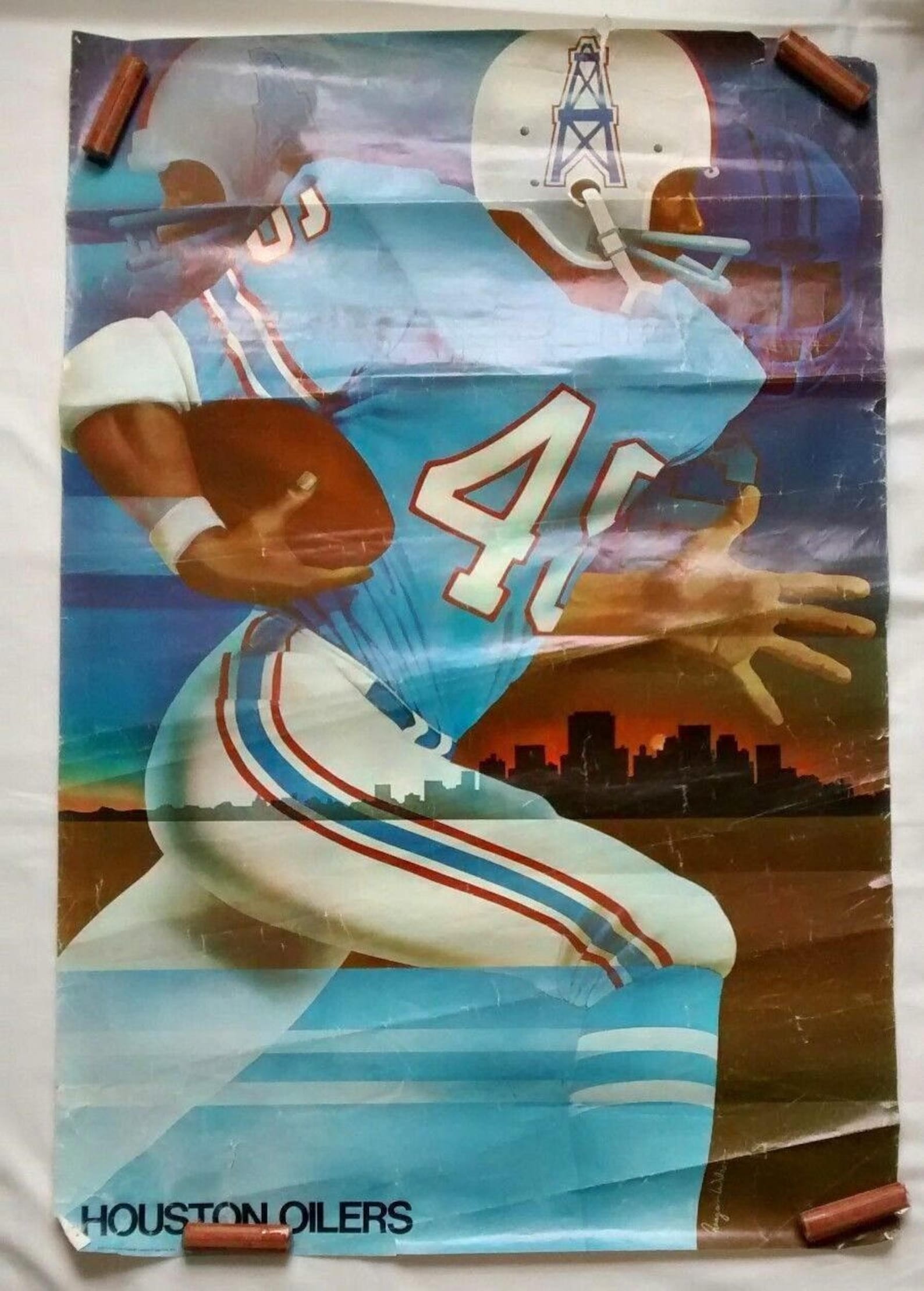 Vintage Original 1975 Houston Oilers NFL Football Poster Reagan Wilson ...