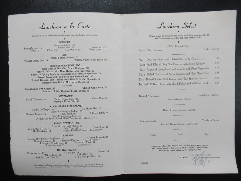 1930s Golden State Limited Railway Menu, Signed, Vintage, Train ...