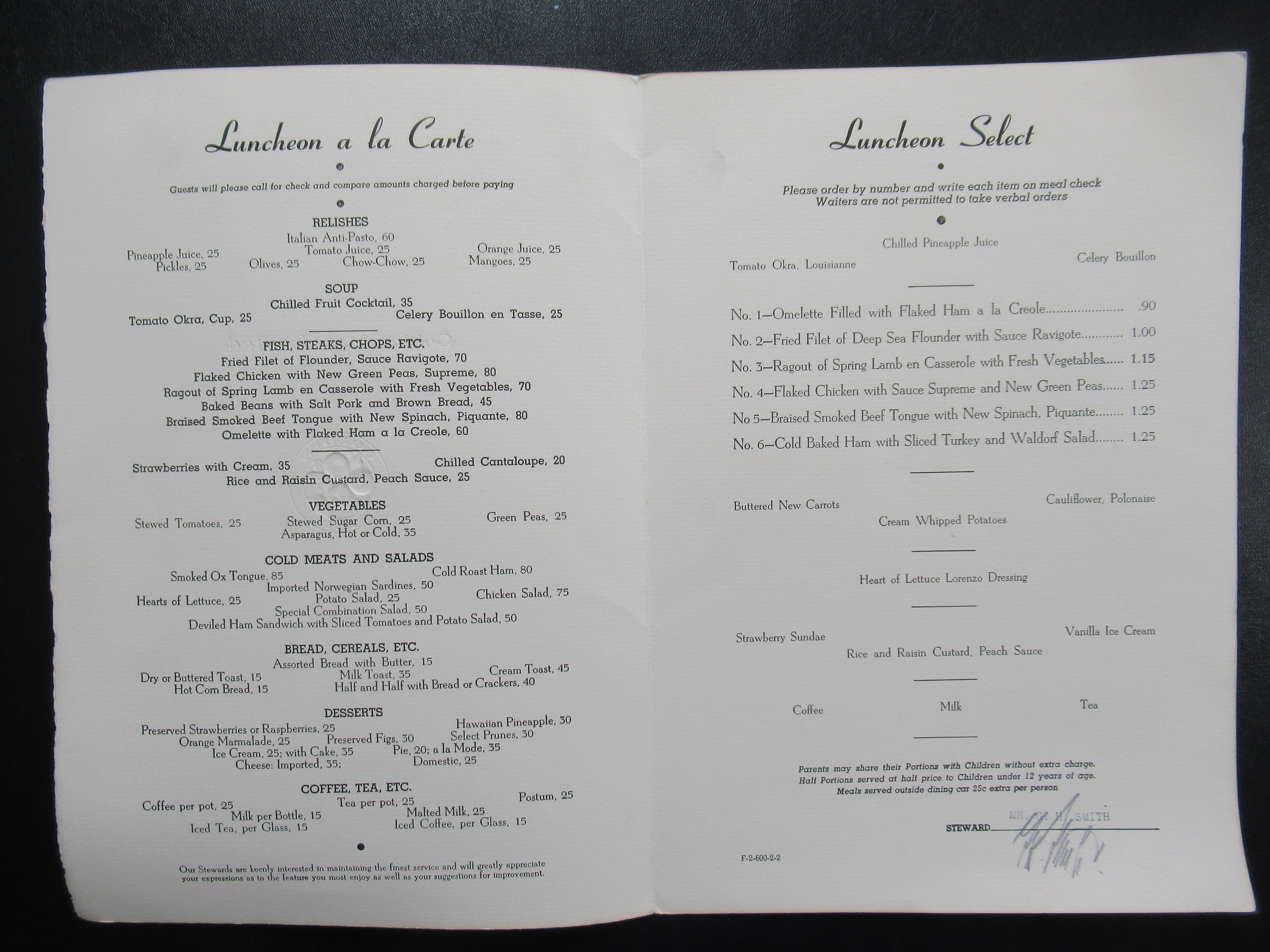 1930s Golden State Limited Railway Menu, Signed, Vintage, Train ...
