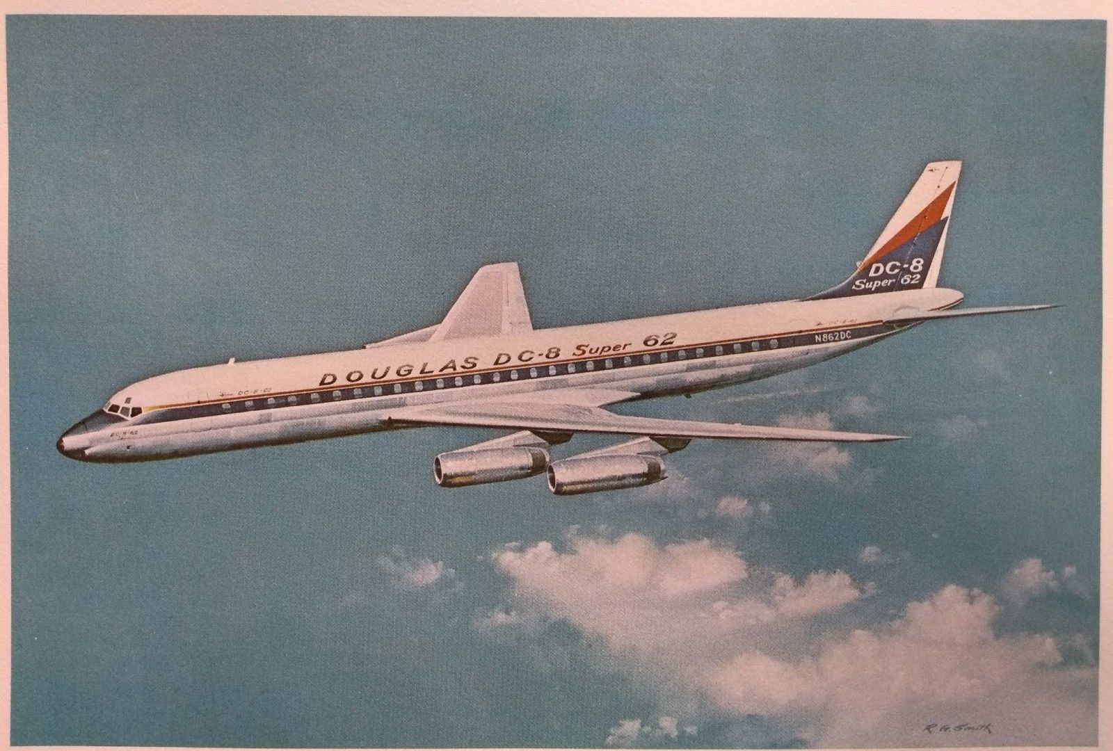 Douglas DC-8 Super 62 Jet Airplane Art Print, R G Smith, Specs, Vintage ...