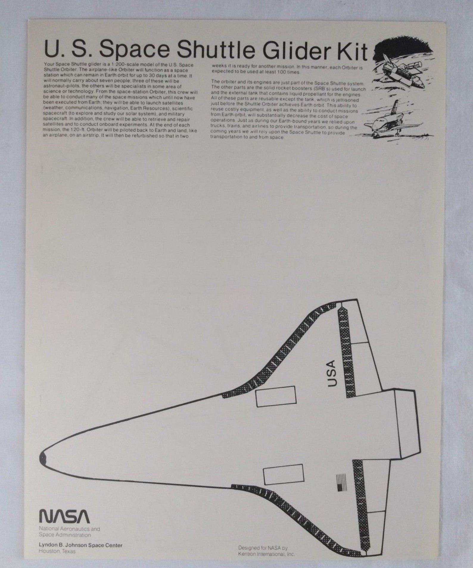 Vintage NASA US Space Shuttle Orbiter Paper Glider, 1:200 Scale ...