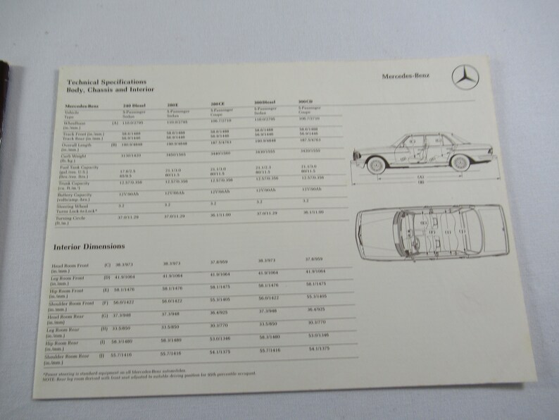 1981 Mercedes Benz Full Line Brochure With Spec Sheet, Vintage Car ...